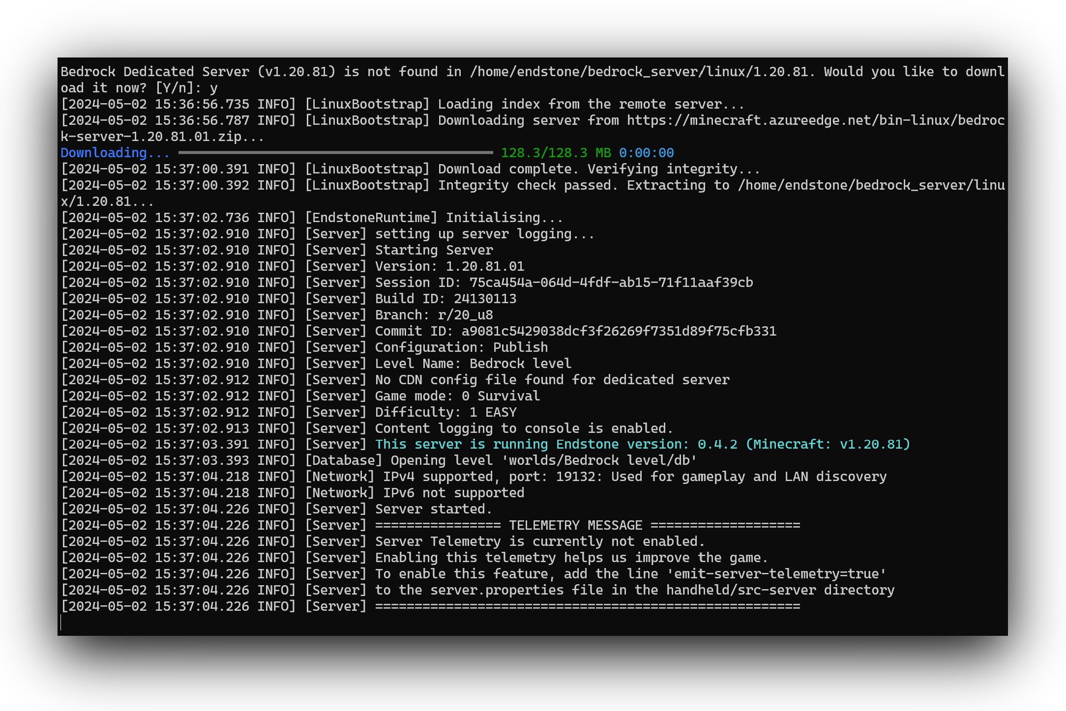 Start your server - Endstone